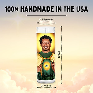 Love Celebrity Prayer Candle - Funny Saint Pack Candle - Votive Glass Jar White GB Candle - Devotional Candles for Bay Lovers - Handmade Soy Wax Candles - Unique Novelty Gift for Green Football Lovers