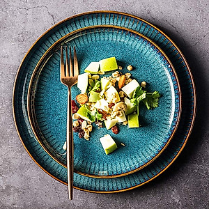 GagalU 15-Piece Stoneware Dinnerware Set, Blue Porcelain Dinnerware Sets, Ceramic Plates and Bowls Dinner Sets, Modern Creativity Reactive Glaze Stoneware Dishes Set