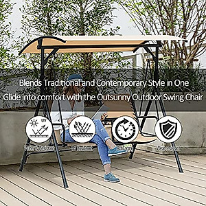 GXP Steel Outdoor Porch Swing Chair Patio Bench w/Storage Canopy, 2 Person Beige