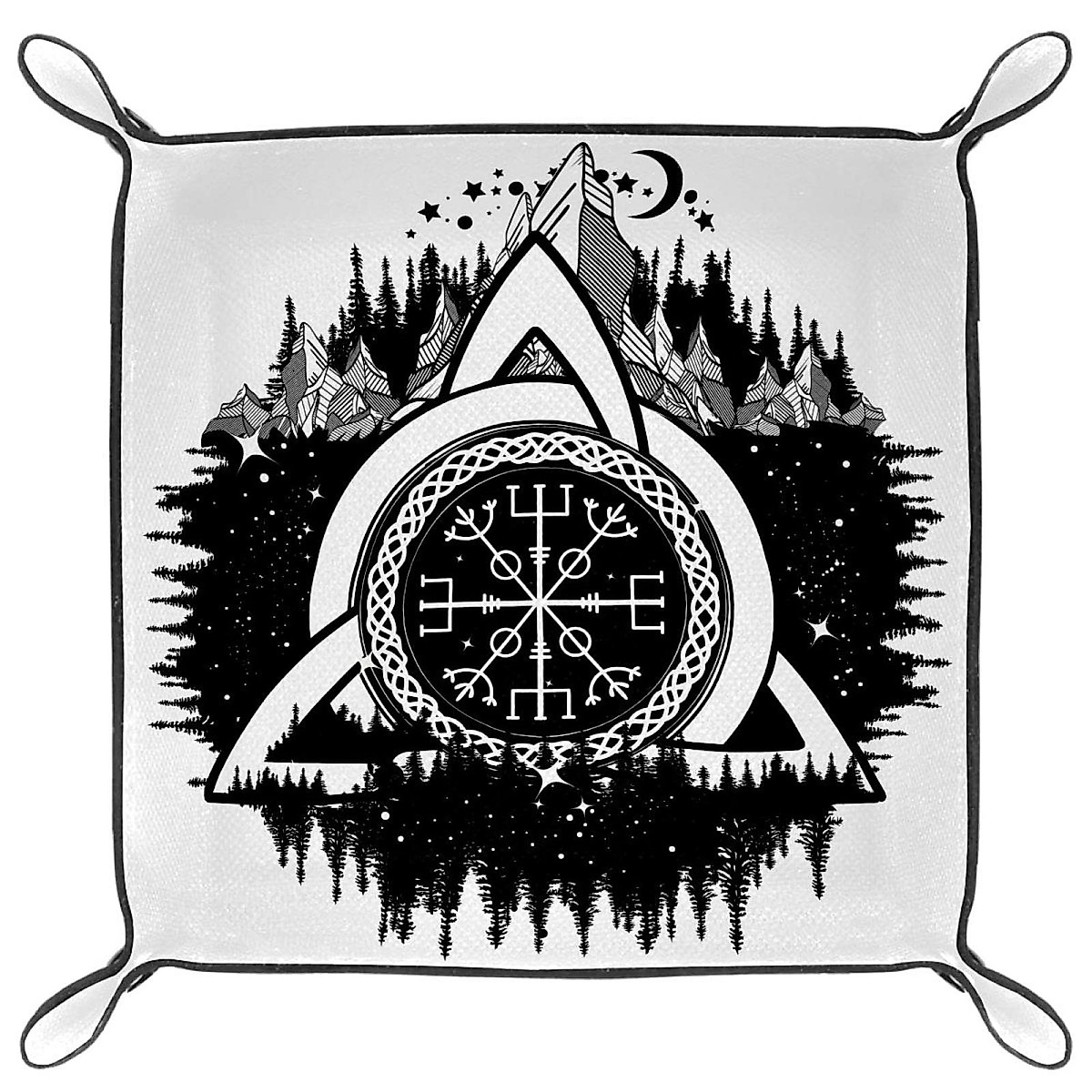 Folding Portable PU Leather Dice Tray Dice Rolling Tray Holder Storage Box for RPG DND Dice Tray and Table Games, Celtic Trinity Vikings Travelers Mascot