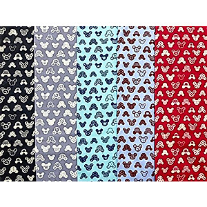 Disney Mickey Mouse Minnie Heads Character Cartoon Pattern 100% Cotton in Different Color Quilting Fabric for Patchwork Needlework DIY Sewing Crafting Precut Face Mask 18x22 Inches (Set of 5 Pieces)