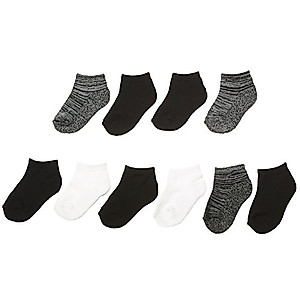 BARE HUGS Infant Basics 1/2 Cushion 10Pk Socks Black/White/Grey Stripes 6-12