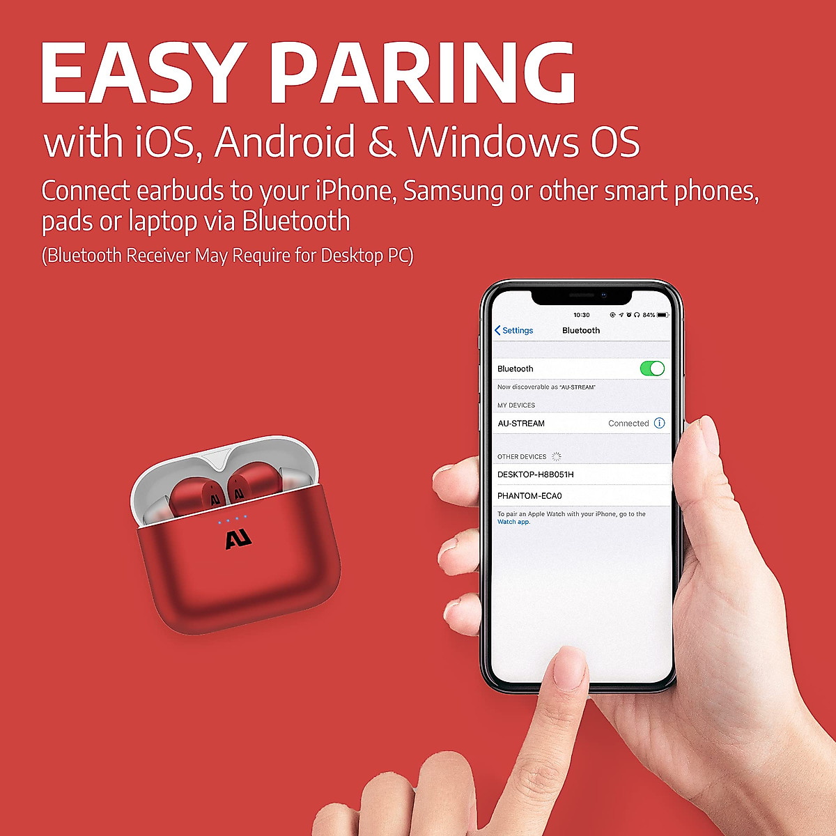 Ausounds AU-Stream True Wireless Bluetooth Earbuds, Red