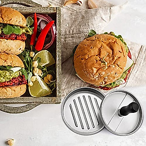 Leonyo 2 Pack Hamburger Press Patty Maker with 240Pcs Wax Patty Papers, 4.6" Aluminum Non-Stick Burger Patty Press Mold, Griddle Round Hamburger Patty Maker for Beef Veggie BBQ Grilling, Silver