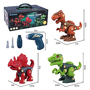 Bottleboom Dinosaur Toys, Take Apart Toys with Electric Drill,STEM Building Learning Set Toy for Kids 3 4 5 6 7 Years Old Boys Girls Easter Christmas Birthday Gifts