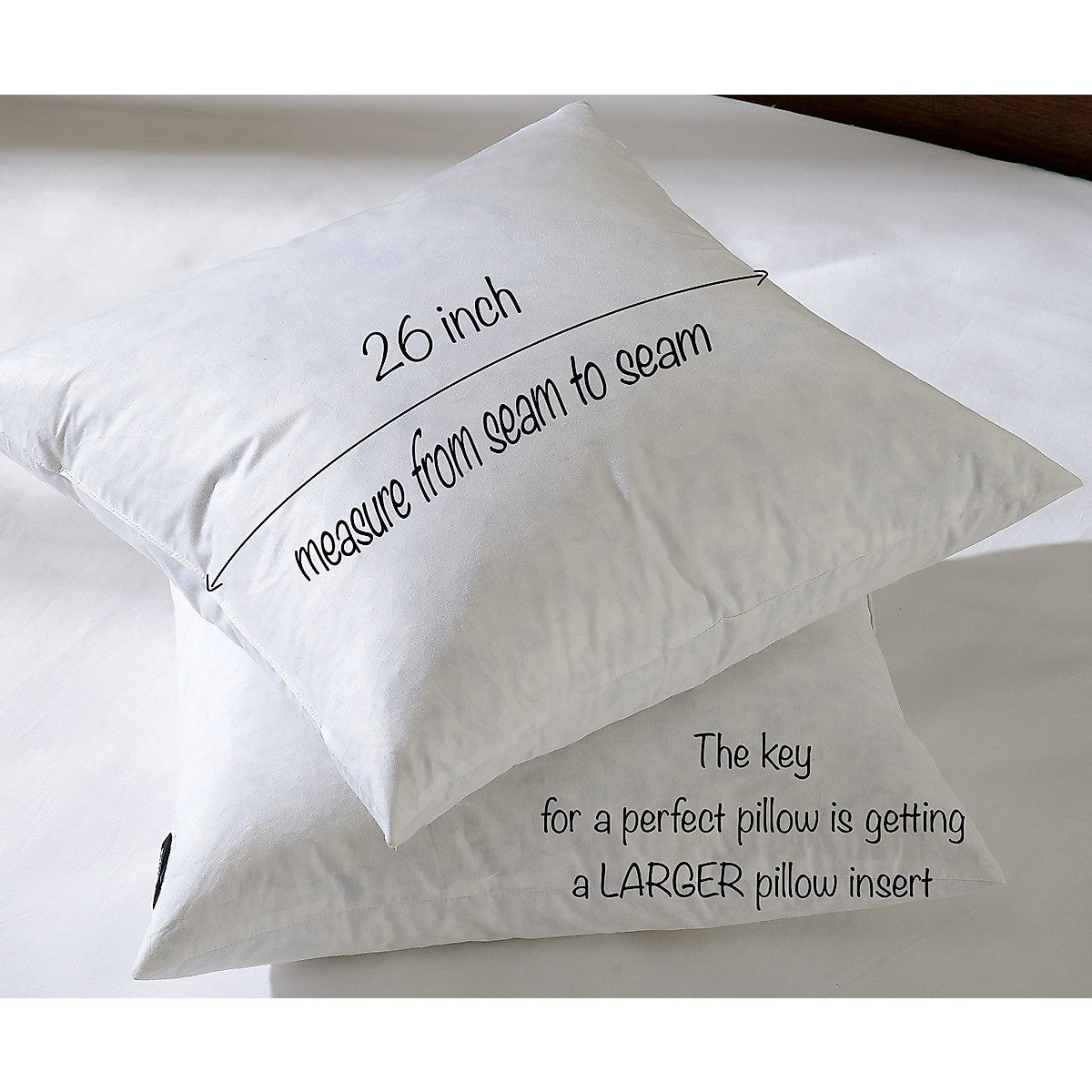 basic home 26x26 Euro Throw Pillow Inserts-Down Feather Pillow Inserts-Cotton Fabric-Set of 2-White
