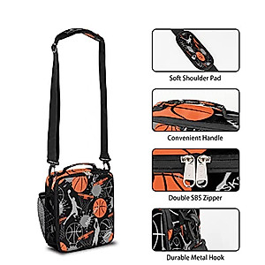 Basketball Kids Lunch Box Basketball Sport Insulated Lunch Bag Tote for Girls Boys, Cooler Freezable Meal Prep Bag with Shoulder Strap Waterproof Lunch Container for School Office Picnic