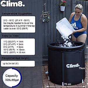 Clim8 Ice Bath Tub for Athletes: 85 Gallons Cold Plunge Tub with Lid, Insulated 4 Layers Portable Freestanding Ice Plunge Tub for Recovery