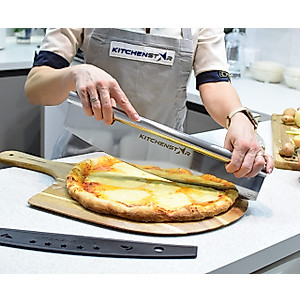 KitchenStar Pizza Stone for Oven and Grill 15x12 inch + Pizza Cutter Rocker 14" + Acacia Wood Pizza Peel 14" - Pizza Making Set Bundle - Premium Pizza Oven Accessories and Tools