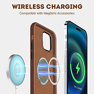 kingflag Vegan Leather Magnetic Case for iPhone 14 Pro Max Wireless Charging, MagSafe Compatible, Metal Buttons, Shockproof Protective Phone Case Cover for Women Men 6.7" (Rich Brown)