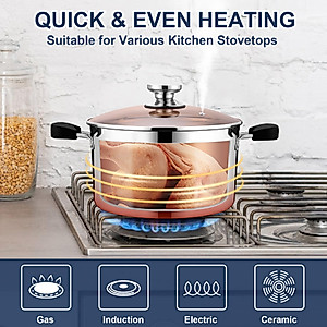 Homikit 8 Quart Stock Cooking Pot, 18/10 Stainless Steel Stockpot with Lid for Gas Electric Stoves, Heavy Duty Tri-ply Induction Pasta Soup Pot for Stewing, Dishwasher Safe with Stay-Cool Handles