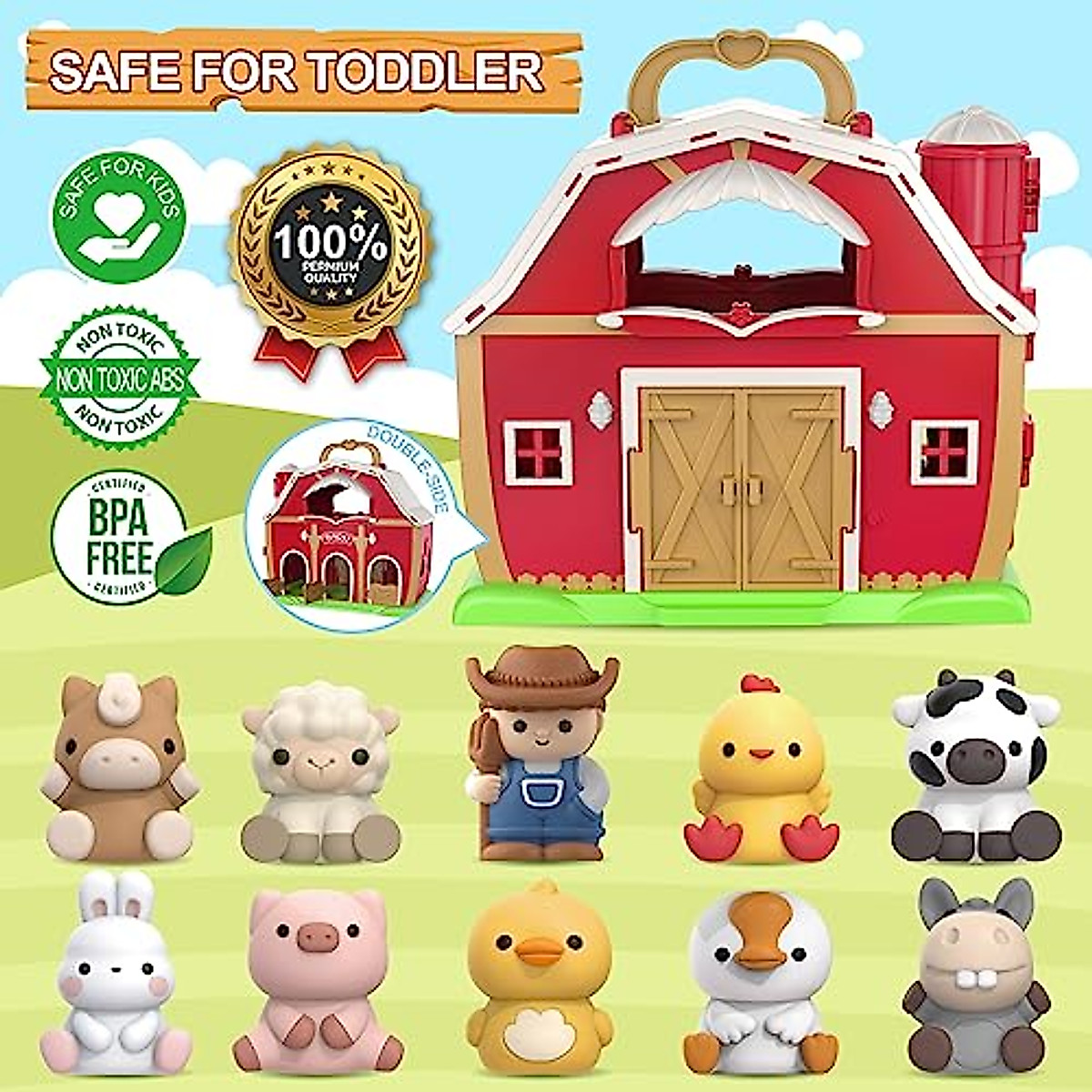 Letapapa Farm Animals Big Barn Toy for 1 2 3 Year Old, Toddler Educational Montessori Toys, Farm Pretend Playset with Barn & Farmer, Christmas Birthday Gift for Toddler Kids 1-3 Years