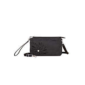HAIKU Stride Small Womens RFID-Blocking Convertible Crossbody Wristlet Purse, Wallet and Cell Phone Crossbody Bag with Detachable Strap, Black in Bloom