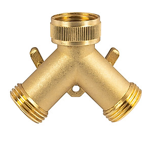 Hourleey Brass Garden Hose Splitter (2 Way), Solid Brass Hose Y Splitter 2 Valves with 2 Extra Rubber Washers (2 Pack)