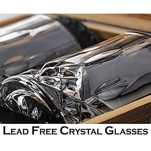 Mixology & Craft Whiskey Stones Gift Set for Men | Pack of 2, 10 oz Whiskey Glasses w/ 8 Granite Chilling Rocks, 2 Slate Coasters, Cocktail Cards in a Rustic Wooden Crate | Whiskey Essentials