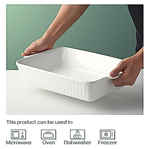DOWAN 13" Baking Dish, Lasagna Pan Large & Deep, Rectangular Baking Pan with Handles, 135 oz Ceramic Casserole Dish for Cooking, White