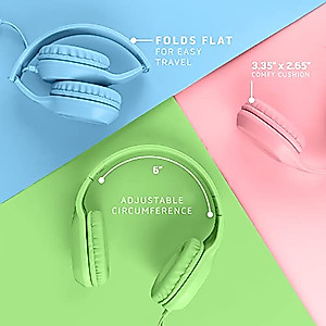 Sonitum Bulk Kids Headphones for School with Microphones - 5-Pack On-Ear 3.5mm Wired Headphones for Schools -Comfy Wired Kids Headphones with in-Line Mics – School Headphones for Kids