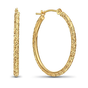 14k Gold Hand Engraved Diamond-cut Round Hoop Earrings -1'' Diameter (yellow-gold)…