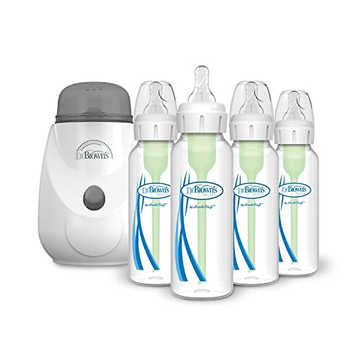 Dr. Brown’s Insta-Feed Bottle Warmer and Sterilizer with Anti-Colic Options+ Narrow Baby Bottles 8 oz/2500 mL, with Level 1 Slow Flow Nipple, 4 Pack, 0m+