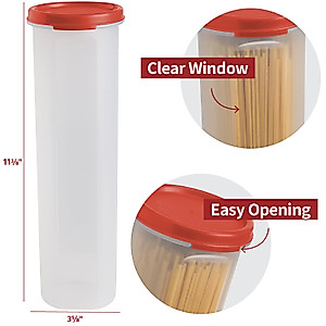 Tall Clear Spaghetti Pasta Container Storage With Lid-2 Pk.Multi-Purpose Kitchen Pantry Organization And Food Storage For Noodles Beans Straws - Airtight Leakproof Spaghetti Keeper BPA Free 37 oz.