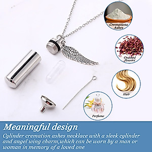 MTLEE Urn Necklace for Ashes Cremation Jewelry for Ashes, 6 Pieces Stainless Steel Cremation Jewelry for Women Men, Memorial Necklace Angel Keepsake Cylinder Pendant with Filling Kit (Black, Silver)