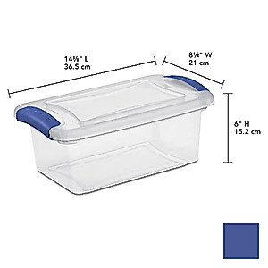 7 Qt. Latch Box Plastic Shoes Storage With Durable Lid, Stackable and Nestable Snap Lid BPA-Free Plastic Storage Box Organizing Container With Blue Lid, Set of 14