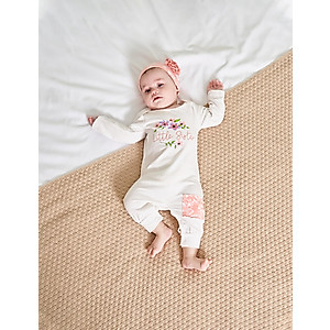 ChicRosa Baby Girl Clothes Little Baby Sister Newborn Outfit Long Sleeve Romper + Hat + Headband 3Pc Infant Clothing Set 0-3 Months