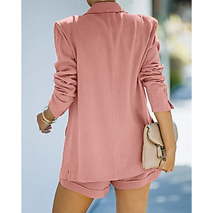 SySea Women's Business Suits Long Sleeve Blazer Jacket Coat and High Waisted Shorts 2 Pieces Outfits Set Light Pink