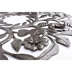 Front Door Metal Wreath with Flowers and Branches, Garden Wall Hanging Lid Sculpture, Handmade in Haiti 23 in. x 23 in.