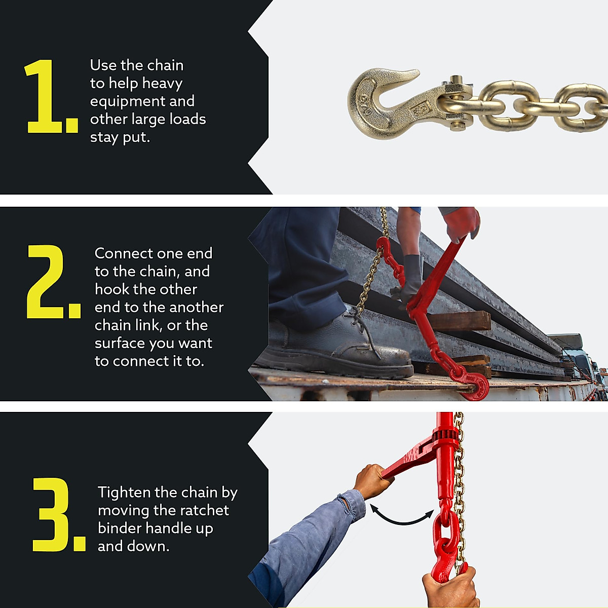 DC Cargo Chain Binder Kit (2 Sets) | 5/16" Grade 70 Extra Long 20 Foot Chain - and Load Binder Set | Heavy Duty Ratcheting Chain and Binder | Load Chain and Binders – 4,700lb Working Load Limit As Set