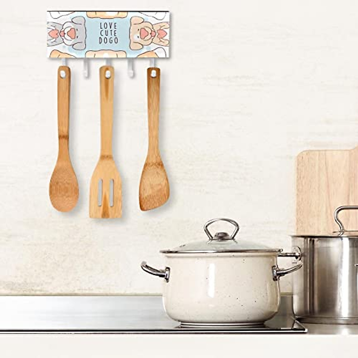 Cat Summer Seamless Pattern Rack Organizer with 5 Hooks Wall Bathroom Kitchen Shelf Rack Multifunctional Storage Shelf