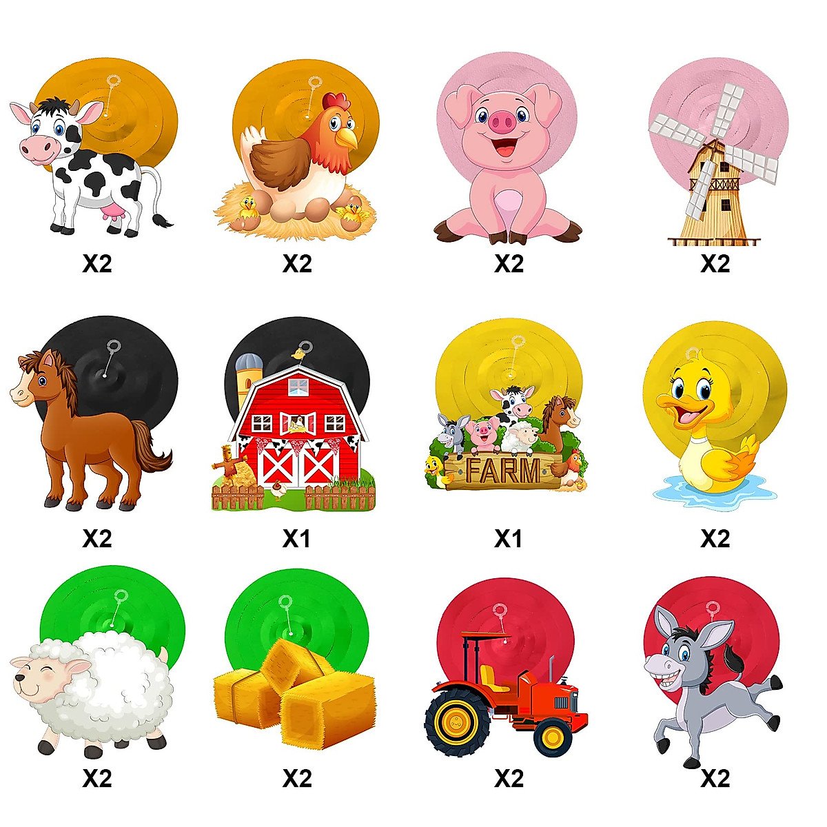 30 Pieces Farm Animal Party Hanging Swirl Decorations, Barnyard Theme Birthday Party Supplies Farm Animal Hanging Foil Swirls Ceiling Decor for Girls Boys Kids Baby Shower Supplies