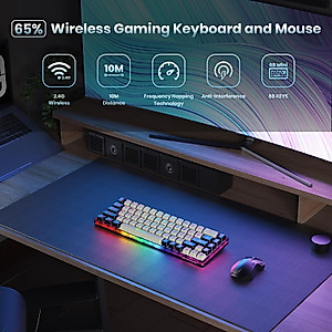 GEODMAER 65% Wireless Gaming Keyboard, Rechargeable Backlit Gaming Keyboard, 68 Keys Ultra-Compact Anti-Ghosting No-Conflict Keyboard for PC Laptop Gamer (White-Black)
