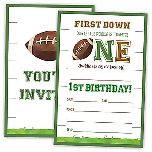 AWSICE Football 1st Birthday Party Invitations, Sports Themed Invite Cards (20-Pack) with Envelopes, Rugby Style Birthday Party Supplies Decorations(4"x6")-C05
