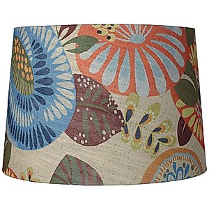 Set of 2 Tapered Drum Lamp Shades Multi Color Tropic Abstract Floral Medium 14" Top x 16" Bottom x 11" Slant Spider with Replacement Harp and Finial Fitting - Springcrest