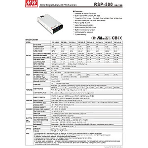 MEAN WELL MW RSP-500-24 24V 21A Low Profile Switching Power Supplies