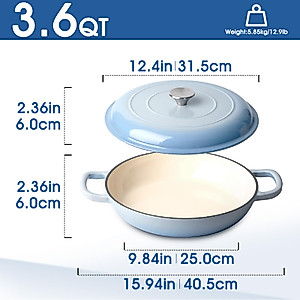 NUTRIUPS 3.6 Quart Braiser Enameled Cast Iron Dutch Oven Pot with Lid, Dutch Oven Cast Iron Non Stick Larger Handle, Cast Iron Braiser Pan with Lid Enameled Dutch Oven (Gradient Blue)
