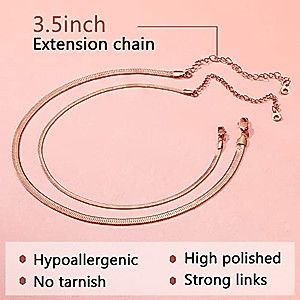 FindChic Rose Gold Layered Herringbone Necklace 12'' 15'' 2PCS Flat Snake Chain Set Dainty Choker Layering Stacked Minimalist Jewelry for Women