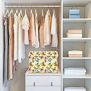 Caikeny Butterfly Storage Basket Retro Animal Storage Bin Box with Lids and Handle Large Collapsible Storage Cube Box for Shelves Bedroom Closet Office 16.5x12.6x11.8 In