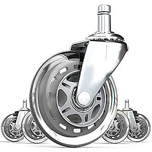 FOH Office Chair Wheels Set of 5 Heavy Duty Replacement Rubber Desk Chair Casters Best Protection for Your Hardwood Floors