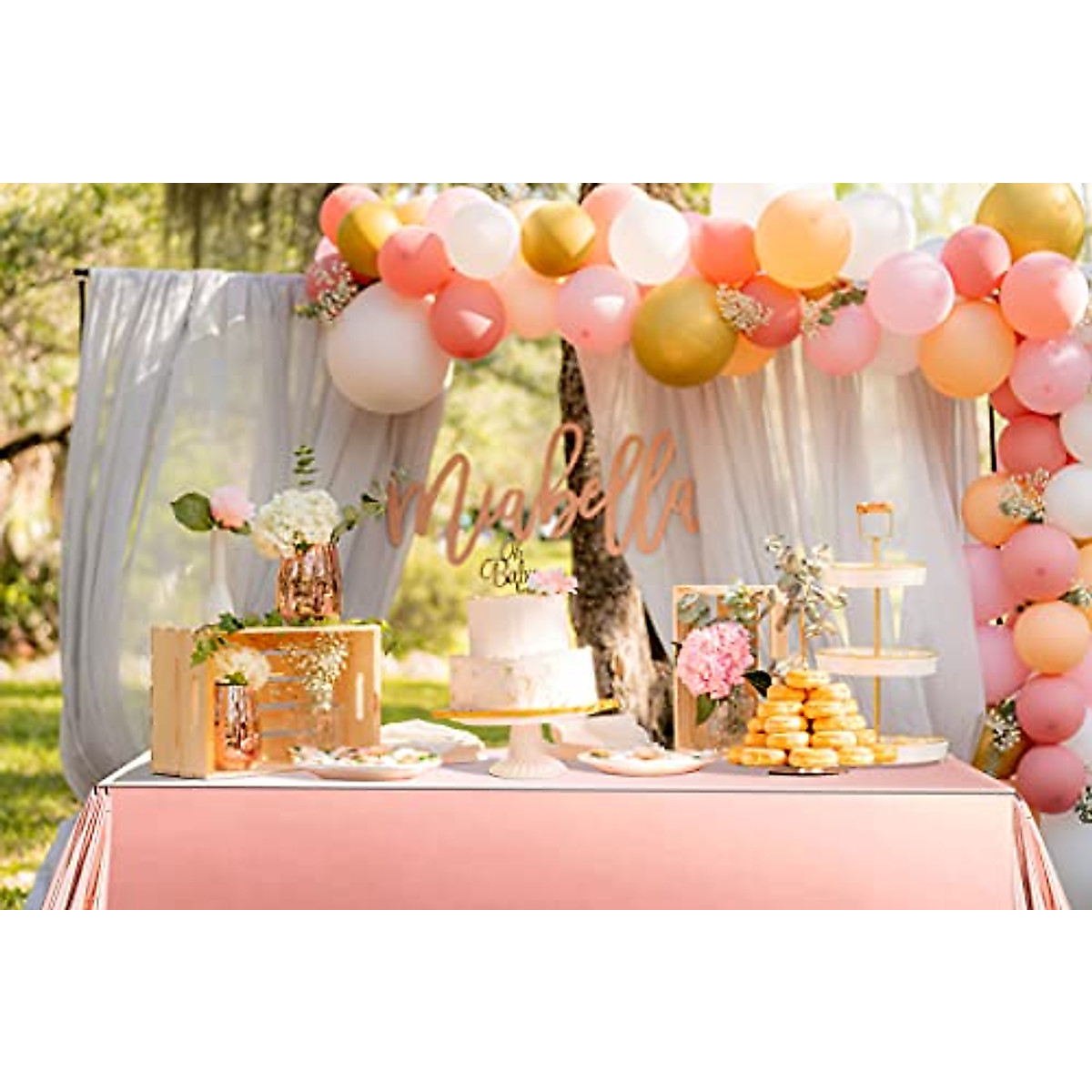 2Pcs Rose Gold Plastic Tablecloth Rose Gold Tinsel Foil Table Cover Disposable Rectangular Metallic Tablecloth Rose Gold Party Supplies Decorations for Bachelorette, Baby Shower, Wedding Table Decor