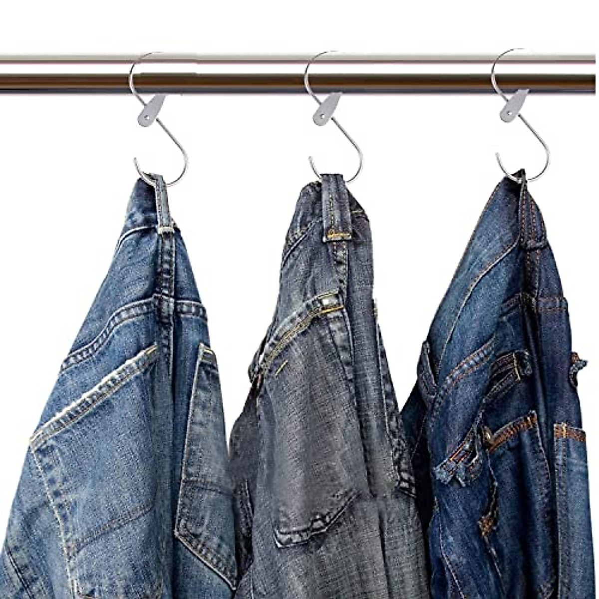 XCISSON S Hooks for Hanging Closet, Stainless Steel S Shaped Hooks with Safety Buckle Design, Heavy Duty S Hanger Hooks for Kitchen, Bathroom, Garden - 4.1 inch - 4 Pack