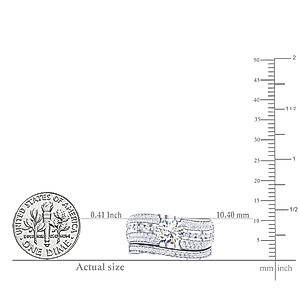 Dazzlingrock Collection 6.5mm Round Cubic Zirconia 3 Row Wedding Ring Set for Her (3.20 ctw, Color White, Clarity Clean) in 925 Sterling Silver Size 10