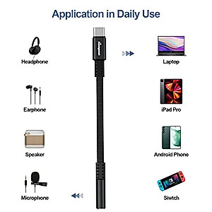 KOOPAO USB C to 3.5mm Headphone Jack, Audio Aux Cord 3.5mm Headphone Adapter for sam-Sung S23,S23+,S22,S22 Ultra iPad Pro 2018/2020/2021/iPad Air 5th Ipad d 9th Black