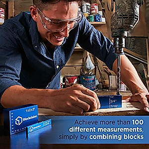 Blockcision Setup Blocks Woodworking Tools - 16-Piece Gauge Block Set with Precision Ruler-Marked Bars, Case, Carpenter Pencil & Square - Aluminum Setup Bars for Router and Table Saw Accessories