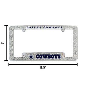 Rico Industries NFL Dallas Cowboys Chrome All Over Automotive Bling License Plate Frame 12' x 6' Chrome All Over Automotive Bling License Plate Frame Design for Car/Truck/SUV