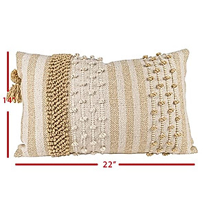 Foreside Home & Garden Tan Pulled Knot 14X22 Hand Woven Filled Outdoor Pillow