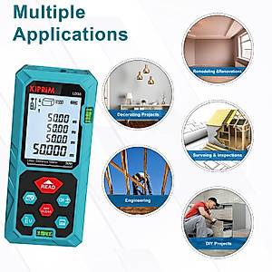 Laser Distance Measure 165 Feet with 2 Bubble Levels,M/in/Ft Unit Switching Backlit LCD,99 Sets Data Storage and Pythagorean Mode, Measure Distance, Area and Volume Kiprim LD50