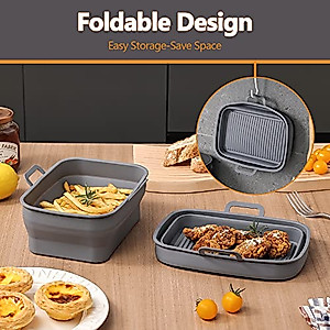 Vangerute Collapsible 2-Pack Air Fryer Silicone Liners for 8QT & 10QT NINJA Foodi Dual, Rectangular Air Fryer Silicone Pot, Reusable Silicone Air Fryer Basket for Air Fryer Accessories(Gray)