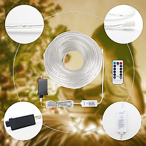 LED Rope Lights Outdoor, 98.4Ft/300 LEDs Dimmble String Lights Rope Lights with Remote and Timer, IP65 Waterproof Fairy String Lights Battery Powered for Home Garden Christmas Tree Patio (Warm White)